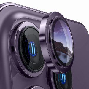 hoerrye for iphone 14 pro/iphone 14 pro max camera lens protector, [keep lens original design] anti-scratch 9h tempered glass camera cover screen protector metal ring accessories - deep purple