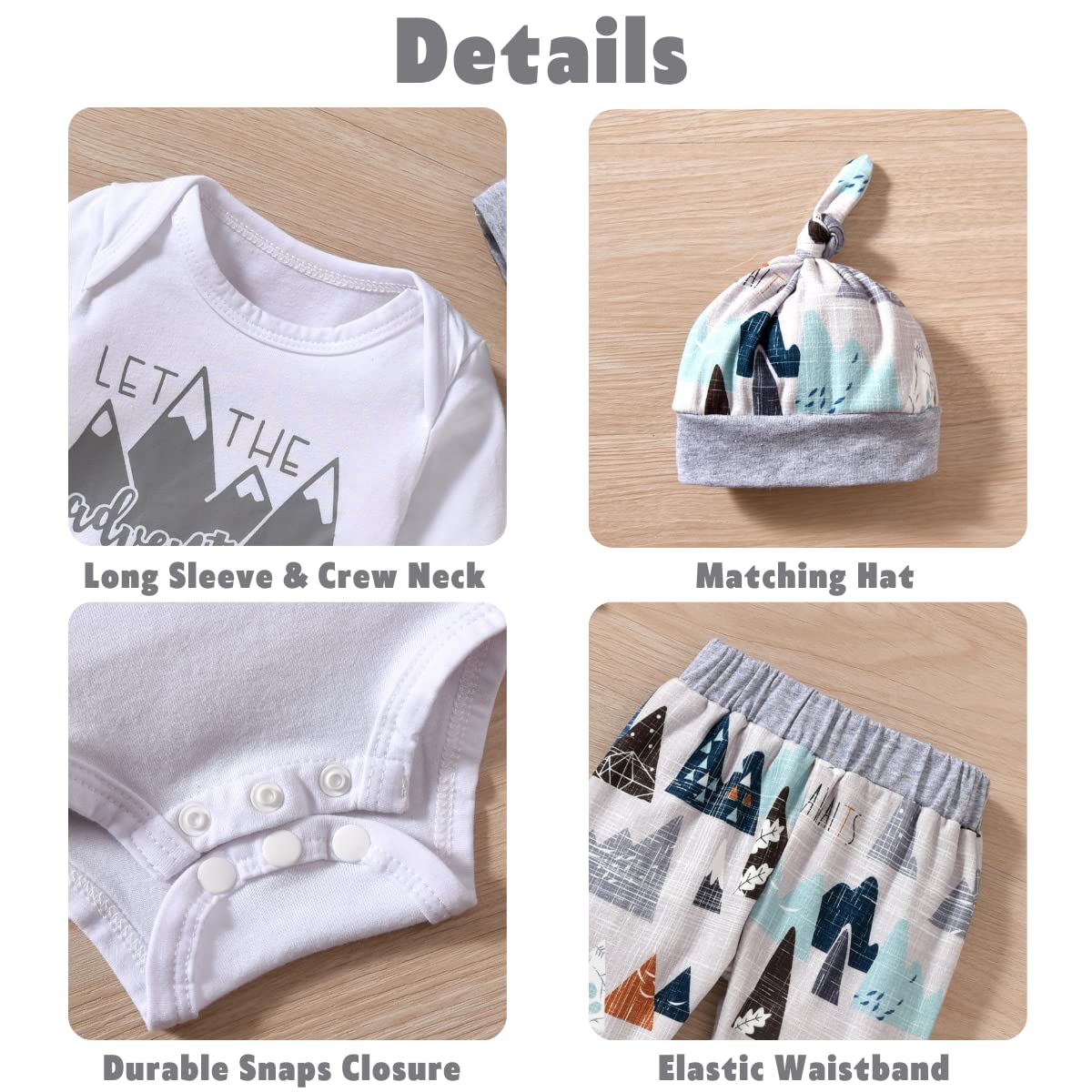 Aalizzwell Newborn Boys Clothes, Baby Long Sleeve Fall Winter NB Clothing Coming Home Outfit Mountain Theme