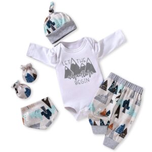 aalizzwell newborn boys clothes, baby long sleeve fall winter nb clothing coming home outfit mountain theme