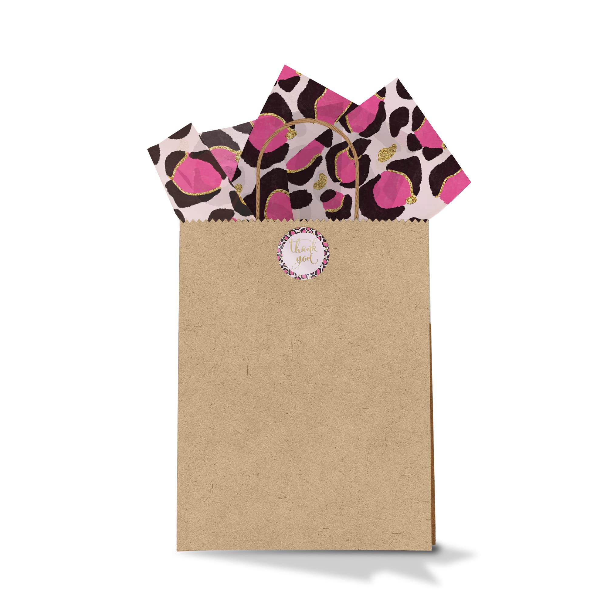 1.5" Pink Leopard Thank You Stickers Roll - Packing Stickers - Thank You Labels for Favors - Small Business Thank You Stickers | 500 Pcs