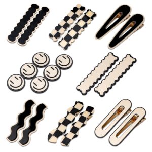 16 pcs magicsky simple no bend hair clips, black white checker barrettes, no crease wave geometric duckbill pins, korean styling minimalist hairpin hair accessories, gifts for women girls