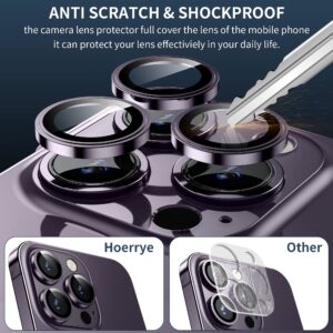 Hoerrye for iPhone 14 Pro/iPhone 14 Pro Max Camera Lens Protector, [Keep Lens Original Design] Anti-Scratch 9H Tempered Glass Camera Cover Screen Protector Metal Ring Accessories - Deep Purple