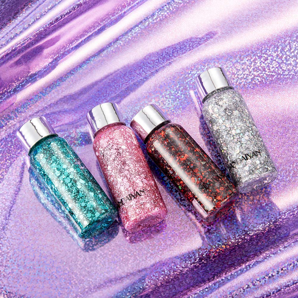 HANDAIYAN Holographic Body Glitter Gel Nail Hair Body Face Eye Shadow Mermaid Sequins Chunky Glitter Festival Glitter Makeup for Body, Face, Hair Makeup (01 Silver)