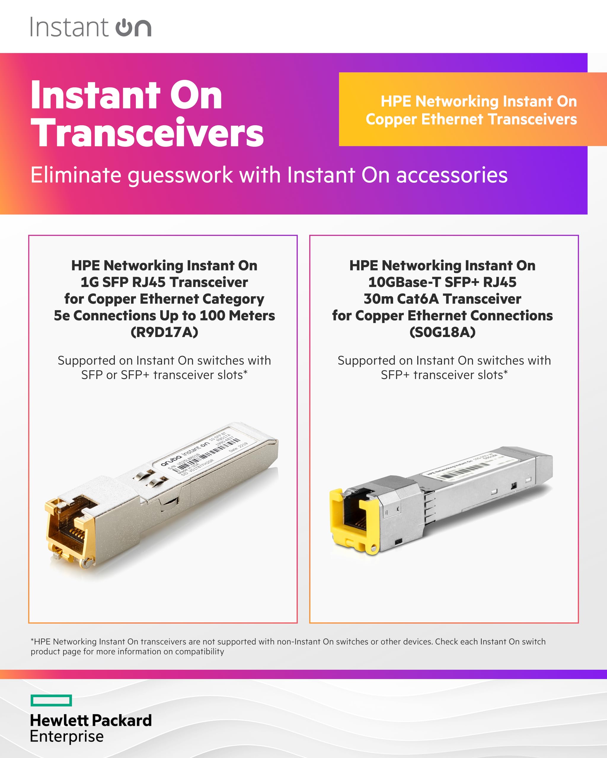 HPE Networking Instant On 1G SFP RJ45 Transceiver for Copper Ethernet Category 5e Connections Up to 100 Meters (R9D17A)