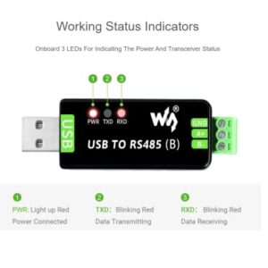 Industrial USB to RS485 Converter Adapter with Original CH343G and SP485EEN, Built-in Lightningproof Tube, Resettable Fuse, ESD and TVS Protection Circuits, up to 1.2km RS485 Transmission Distance