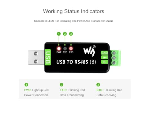 Industrial USB to RS485 Converter Adapter with Original CH343G and SP485EEN, Built-in Lightningproof Tube, Resettable Fuse, ESD and TVS Protection Circuits, up to 1.2km RS485 Transmission Distance