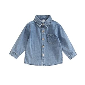 toddler baby boys cute long sleeve button down jean shirt slouchy denim dress shirt (blue,3-4t)