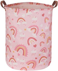 sanjiaofen pink hamper,rainbow laundry basket collapsible girls storage baskets for kids room decor,toy organizer,gift hamper(pink hamper) …