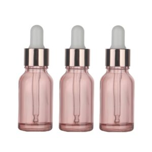 snow diamond 0.5 oz eye dropper bottle (3 pack rose glass bottles 15ml with golden caps，empty tincture bottles for essential oils, body oils, perfume pink