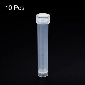 PATIKIL 10mL Plastic Test Tubes, 10 Pack Frozen Container Storage Clear Screw Cap for Lab Laboratory Science, Clear