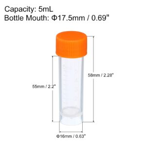 PATIKIL 5mL Plastic Test Tubes, 12 Pack Frozen Container Storage Screw Cap for Lab Laboratory Science, Clear