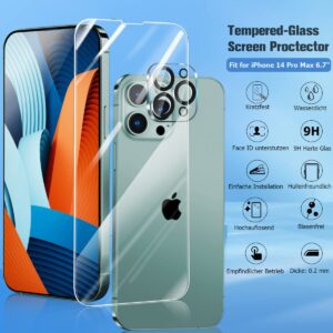 3+2 Pack Screen Protector Glass and camera lens protector,for iPhone 14 Pro Max,HD Tempered glass and camera lens protector 9H Hardness, Scratch Resistant, Easy Install,Bubble Free,Case Friendly