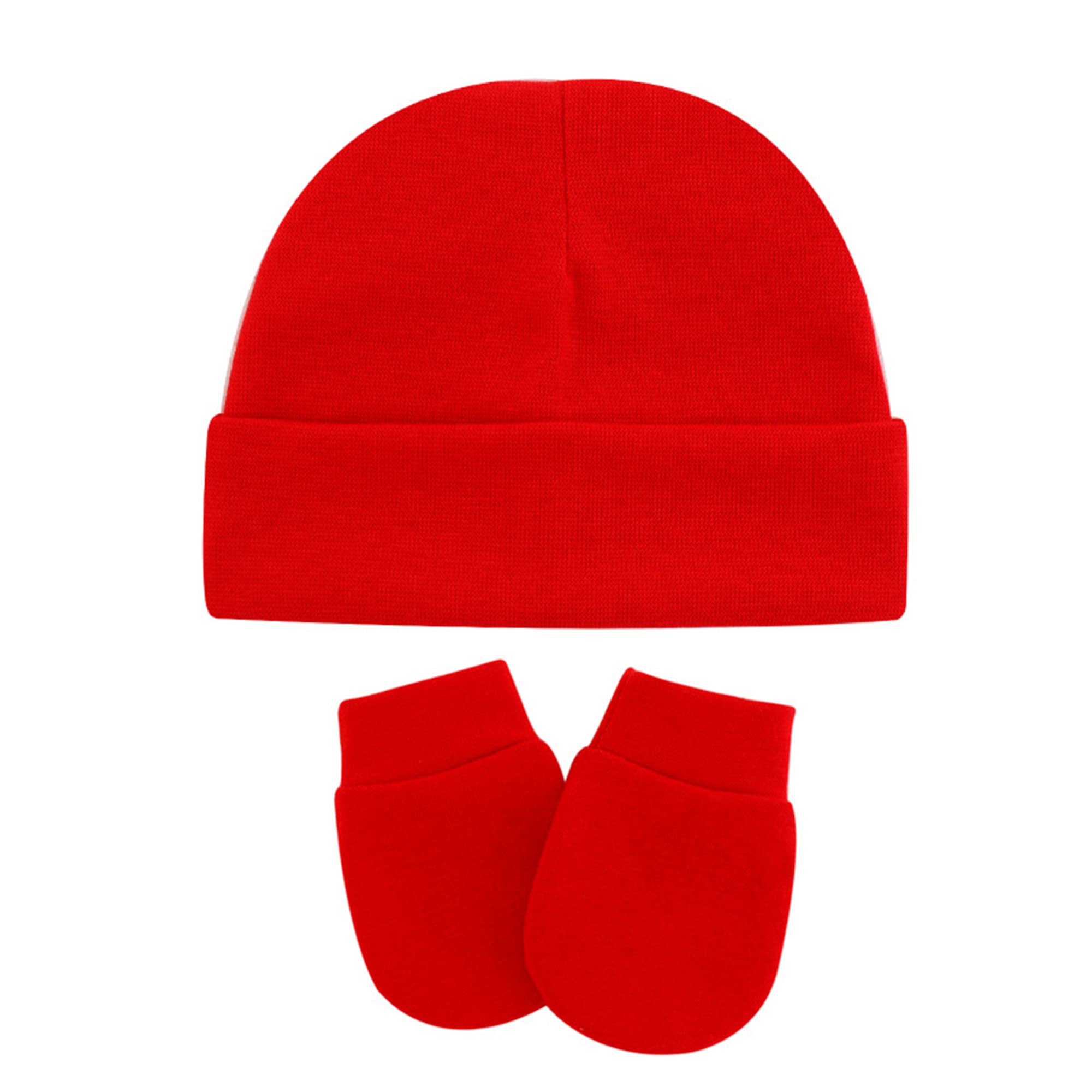 UTTPLL Baby Hats Mittens Set Unisex Newborn Beanie Cap No Scratch Cotton Gloves Toddler Boy Girl Hospital Hat 0-6 Months Red One Size