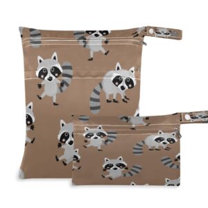 kigai cute raccoon waterproof wet dry bag reusable with handle for travel, beach, pool, diapers, toiletries 2pcs