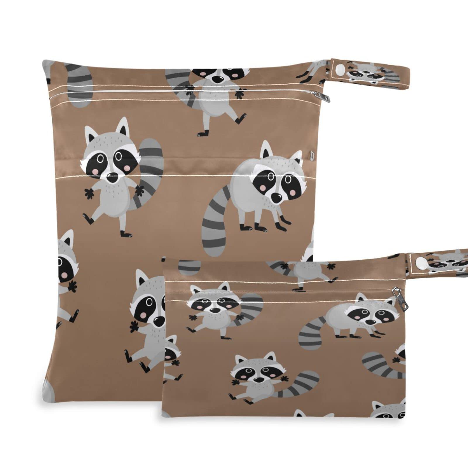 Kigai Cute Raccoon Waterproof Wet Dry Bag Reusable with Handle for Travel, Beach, Pool, Diapers, Toiletries 2Pcs