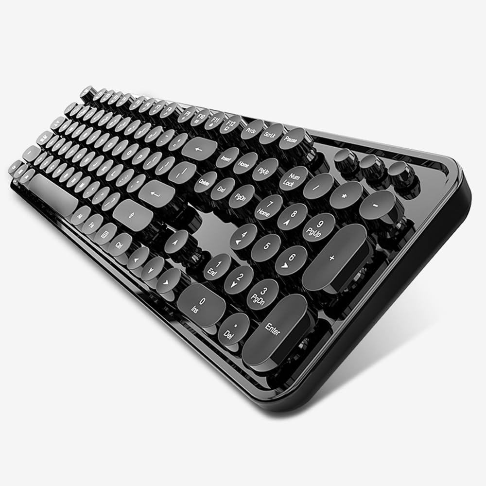 STIVIC Wireless Keyboard and Mouse Combo, Retro typewriter Style Keyboard with Round Keycaps, 2.4GHz Dropout-Free Connection Mouse with 3 Adjustable DPI for Windows Notebook PC (Black1)