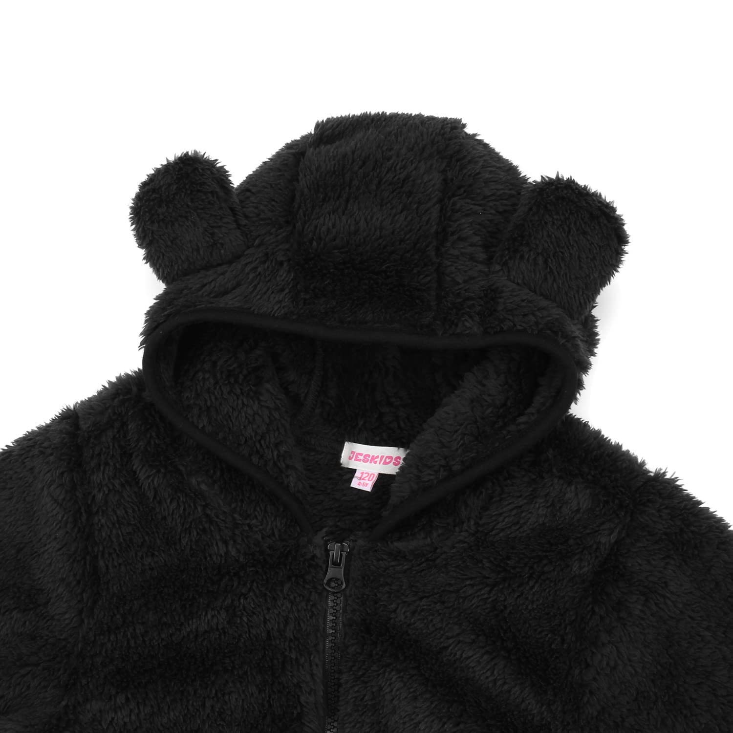 JESKIDS Toddler Girls Boys Fleece Hoody Jacket Zip Up Teddy Coat Warm Winter Outwear Black 4T 5T