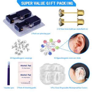 KAIQIKAIXI 19Pcs Ear Piercing Kit Disposable Sterile Ear Piercing Kit Painless Ear Piercing Gun Tool with CZ Size 5 mm Golden Earring Studs (Golden, 5mm)