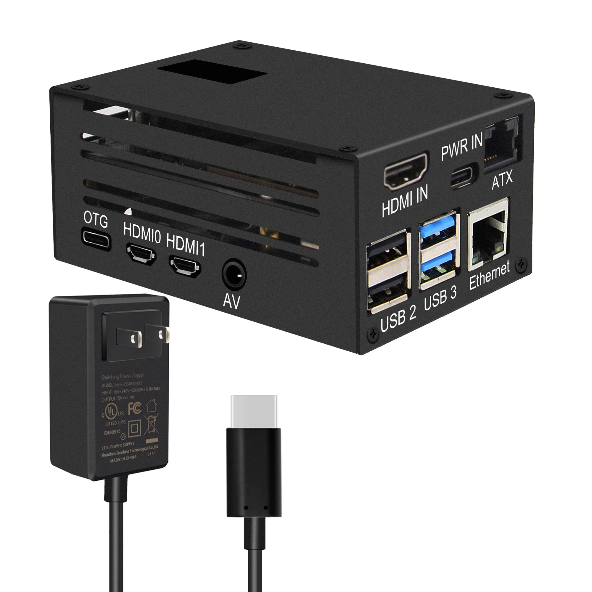 Geekworm KVM-A3 Kit with Raspberry Pi 4 Case & 20W 5V 4A USB Type-C Power Adapter Compatible with Raspberry Pi 4 Model B Only