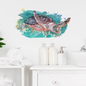 royolam sea turtle wall decal nursery sea animal wall sticker for bathroom removable peel and stick waterproof wall art decor stickers for kids baby classroom living room playing room bedroom