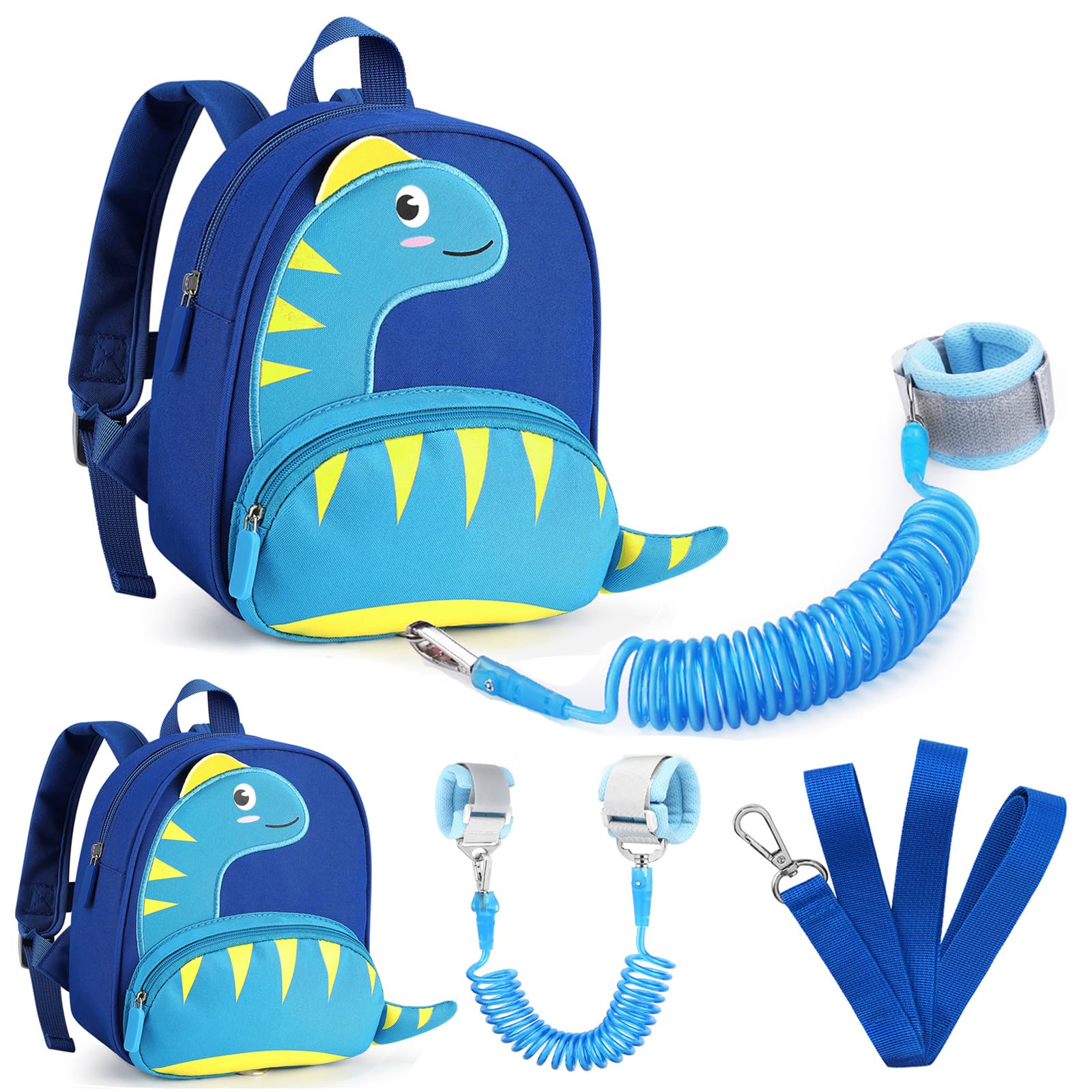 Accmor Toddler Harness Backpack with Leash, Cute Dinosaur Kid Back Pack with Anti Lost Wrist Link, Child Harnesses Leashes for Walking, Mini Toddler Daycare Bag with Rope Tether for Baby Boys (Blue)