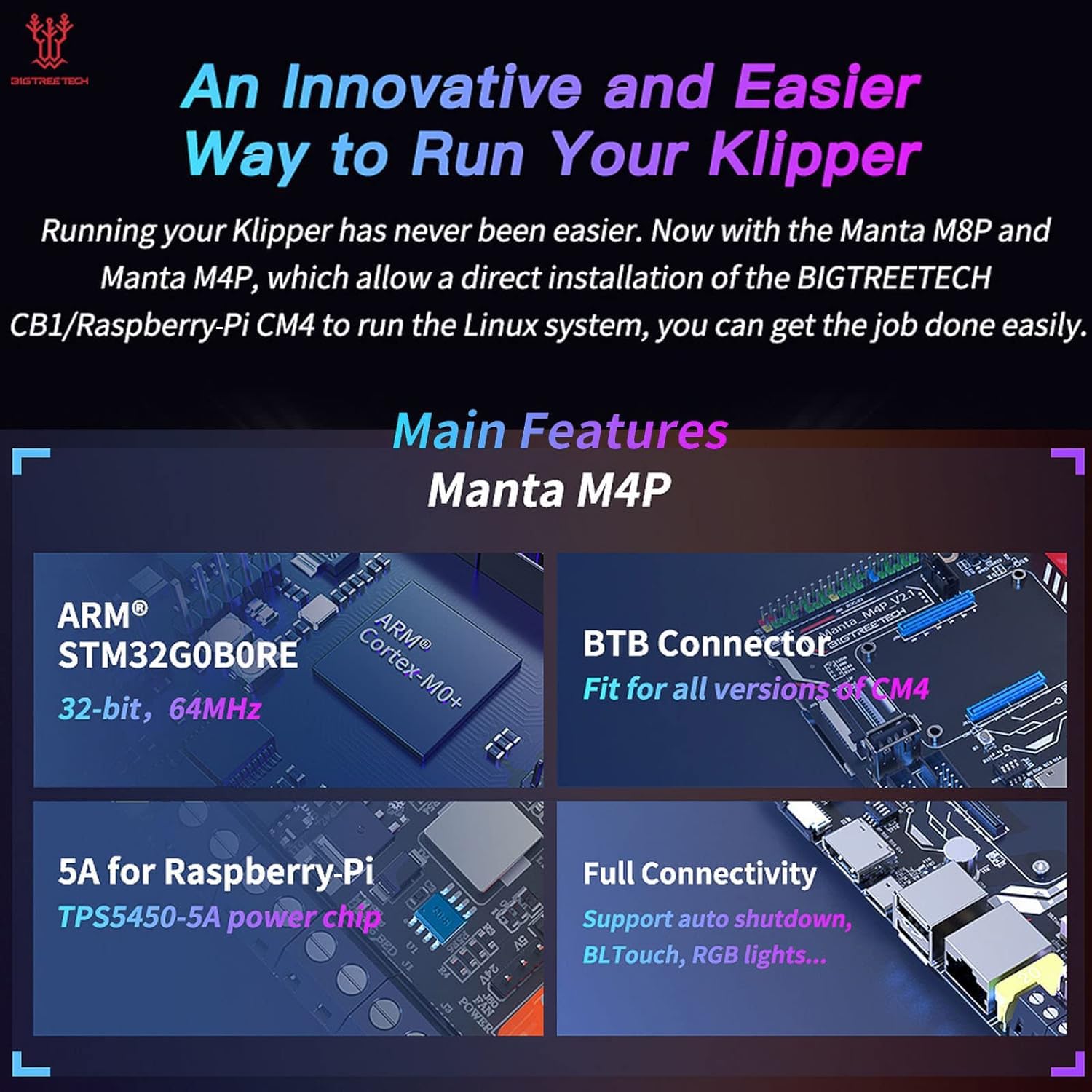 BIGTREETECH Manta M4P V2.2 32-Bit Control Board 4-axis Motherboard 64MHz Compatible CM4 & CB1 Supports 4 Stepper Drivers Klipper Marlin 3D Printer Parts