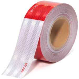 thkulkme dot-c2 reflective tape 2 inch x 100 feet red white reflector adhesive conspicuity outdoor waterproof tape for trailers, trucks, vehicles, driveway, boats, signs (100 ft)