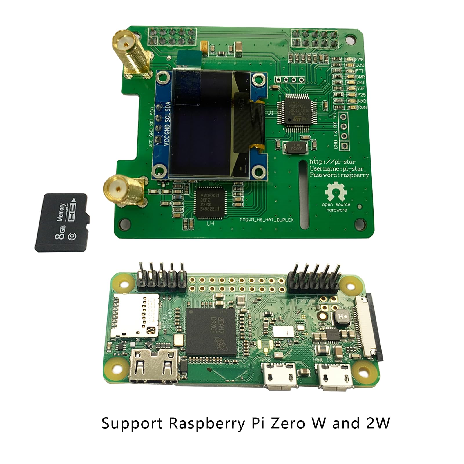 Duplex mmdvm Hotspot Board hat OLED Two Timeslots Two Colors Yellow Blue OLED Low BER 0 Offset Tf Card Written Pi-Star Software