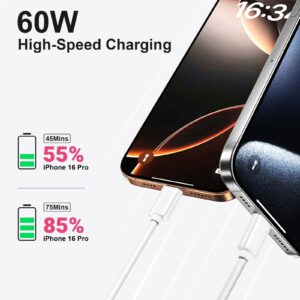 12 inch USB A to USB C Cable 1 ft,USB 3.1/3.2 Cable 10Gbps High Speed Data sync and QC 3.0 60W Fast Charging for iPhone 16 15,MacBook Pro,iPad Pro,Portable SSD,Power Bank,Samsung S24,Note,Pixel,White