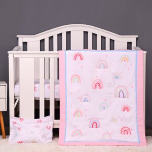 baby bees 3 pieces rainbow crib bedding sets for boys and girls | baby bedding set of crib fitted sheet, quilt for standard size crib