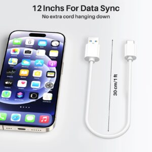 12 inch USB A to USB C Cable 1 ft,USB 3.1/3.2 Cable 10Gbps High Speed Data sync and QC 3.0 60W Fast Charging for iPhone 16 15,MacBook Pro,iPad Pro,Portable SSD,Power Bank,Samsung S24,Note,Pixel,White