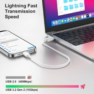 12 inch USB A to USB C Cable 1 ft,USB 3.1/3.2 Cable 10Gbps High Speed Data sync and QC 3.0 60W Fast Charging for iPhone 16 15,MacBook Pro,iPad Pro,Portable SSD,Power Bank,Samsung S24,Note,Pixel,White