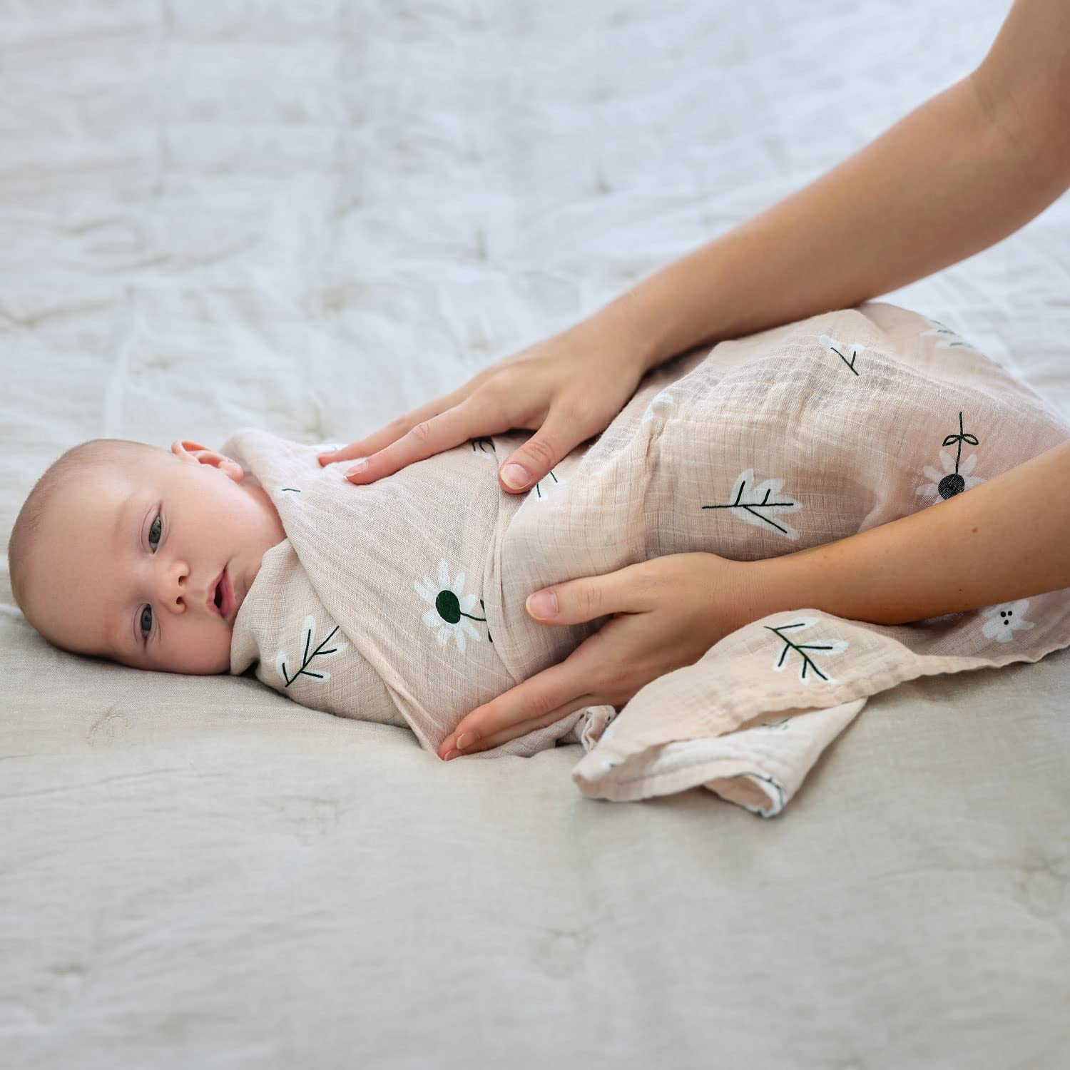 Stork Essentials Muslin Swaddle Blanket Cotton Newborn Receiving Blanket for Swaddling (Blush Pink Floral)