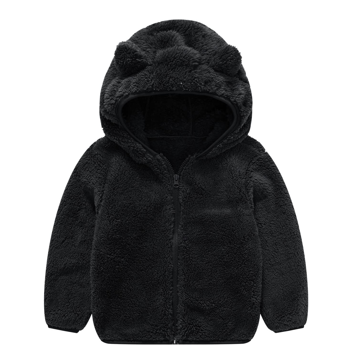 JESKIDS Toddler Girls Boys Fleece Hoody Jacket Zip Up Teddy Coat Warm Winter Outwear Black 4T 5T