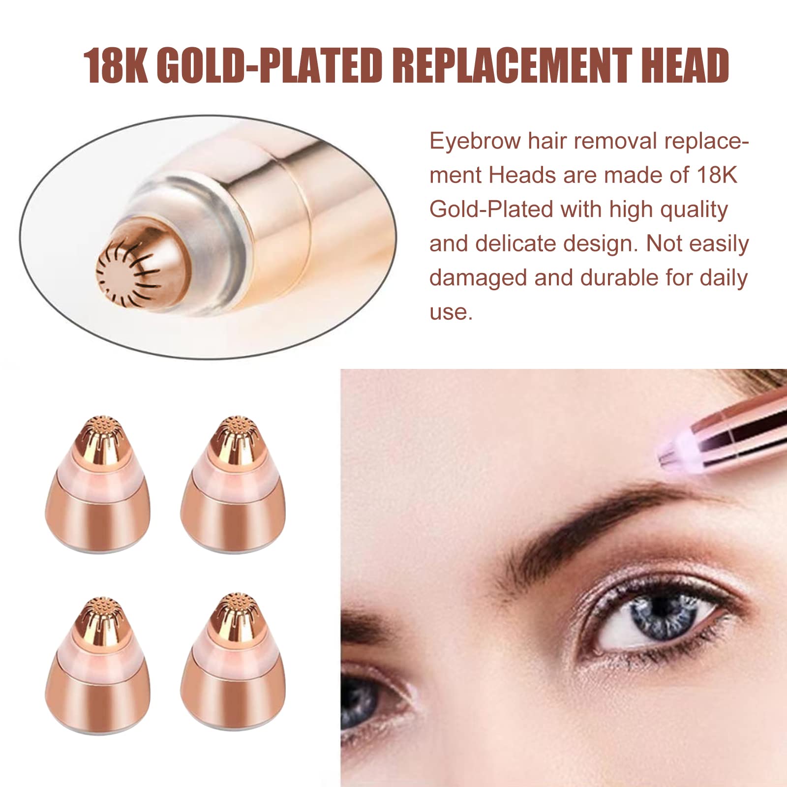 4 Pack Flawless Replacement Head, Facial Hair Removal Tool for Women Smooth Finishing, With Cleaning Brush(Rose Gold)