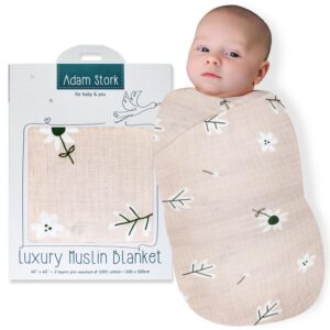 Stork Essentials Muslin Swaddle Blanket Cotton Newborn Receiving Blanket for Swaddling (Blush Pink Floral)