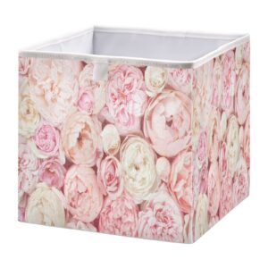 kigai romantic pink rose cube storage bin, large foldable organizer basket for toys, shelves, laundry, nursery -11 x 11 x 11 in