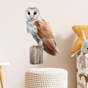 royolam barn owl standing on wooden stake wall decal nursery animal bird wall sticker removable peel and stick waterproof wall art decor stickers for kids baby classroom living room playing room