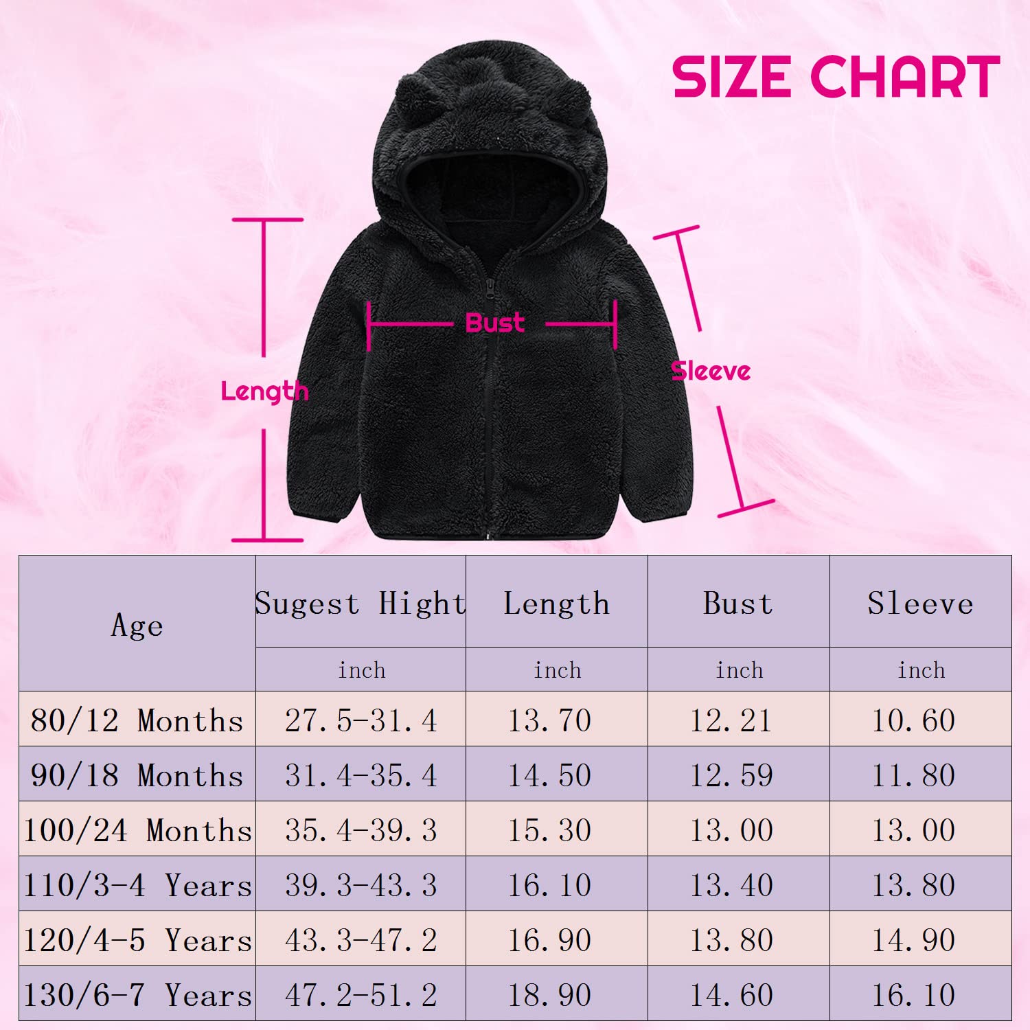 JESKIDS Toddler Girls Boys Fleece Hoody Jacket Zip Up Teddy Coat Warm Winter Outwear Black 4T 5T