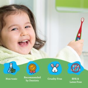 GuruNanda Butter on Gums Toddler Toothbrush with Sand Timer, Extra Soft Bristles for Kids Age 2+, Toothbrush with Tongue Cleaner & Brush Cap (2 Pack)