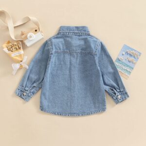 Toddler Baby Boys Cute Long Sleeve Button Down Jean Shirt Slouchy Denim Dress Shirt (Blue,3-4T)