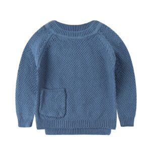 peecabe toddler baby girl boy cable knit sweater cotton infant pullover crewneck long sleeve sweatshirt fall winter (haze blue, 6m)