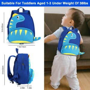 Accmor Toddler Harness Backpack with Leash, Cute Dinosaur Kid Back Pack with Anti Lost Wrist Link, Child Harnesses Leashes for Walking, Mini Toddler Daycare Bag with Rope Tether for Baby Boys (Blue)