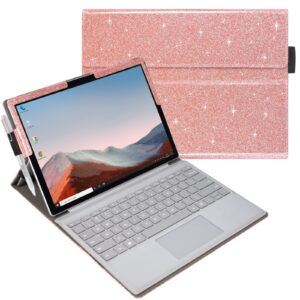 acdream case for microsoft surface pro 7 plus/pro 7 / pro 6 / pro 5 / pro 2017/ pro 4 / pro lte, premium pu leather rugged hard sleeve cover protector, support type cover keyboard, glitter rose