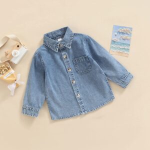 Toddler Baby Boys Cute Long Sleeve Button Down Jean Shirt Slouchy Denim Dress Shirt (Blue,3-4T)