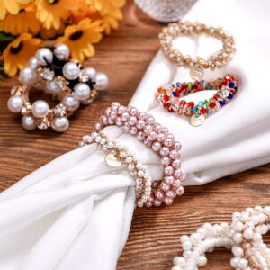 9 Pcs Boho Handmade Hair Accessories Gift for Women & Girls: Pearl Hair Ties, Crystal Elastic Scrunchies, Stretchy Bead Ponytail Holders (Classic)