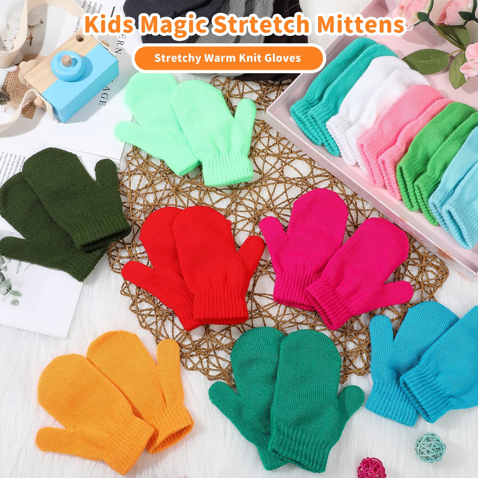 Handepo 50 Pairs Kids Winter Mittens Gloves Bulk Toddler Stretch Mittens Children Knit Gloves for Homeless Little Girl Boys(Multi Color, 50 Pairs)