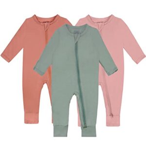 guisby baby girls footless pajamas with mittens - 2-way zipper long sleeve sleepwear 3pack 6-12 months