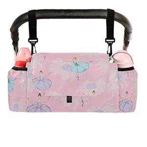 sinestour dancer flowers stroller organizer with cup holder universal stroller organizer bag detachable shoulder strap stroller accessories for diaper keys phone toys fit all baby stroller