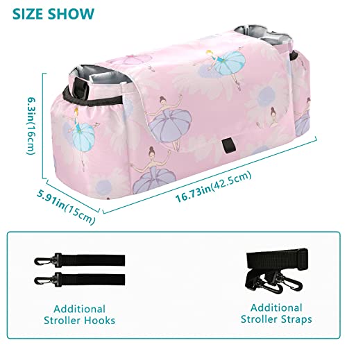 Sinestour Dancer Flowers Stroller Organizer with Cup Holder Universal Stroller Organizer Bag Detachable Shoulder Strap Stroller Accessories for Diaper Keys Phone Toys Fit All Baby Stroller